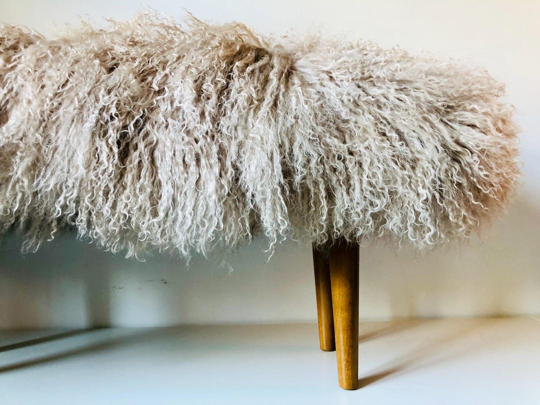 Luxurious Mongolian Fur Bench - Genuine Tibetan Sheepskin - Bedroom ...