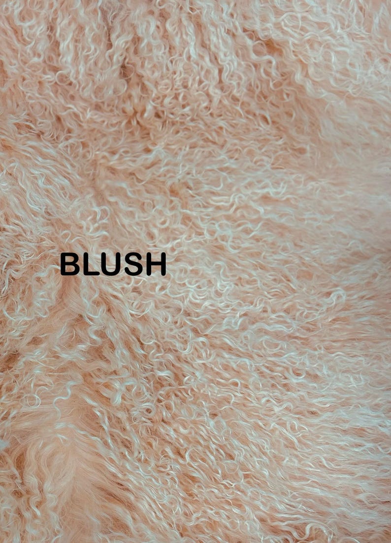 Blush Pink Mongolian Fur Stool: Round Vanity Seating, Wood + Gold Legs ...
