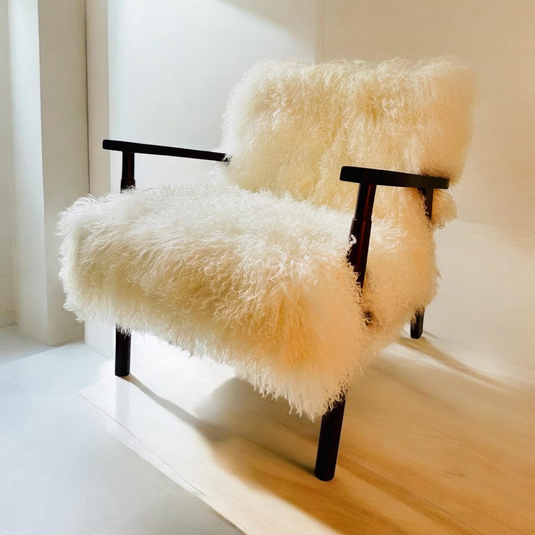 Scandinavian Mid-century Luxurious Mongolian Fur Accent Chair ...