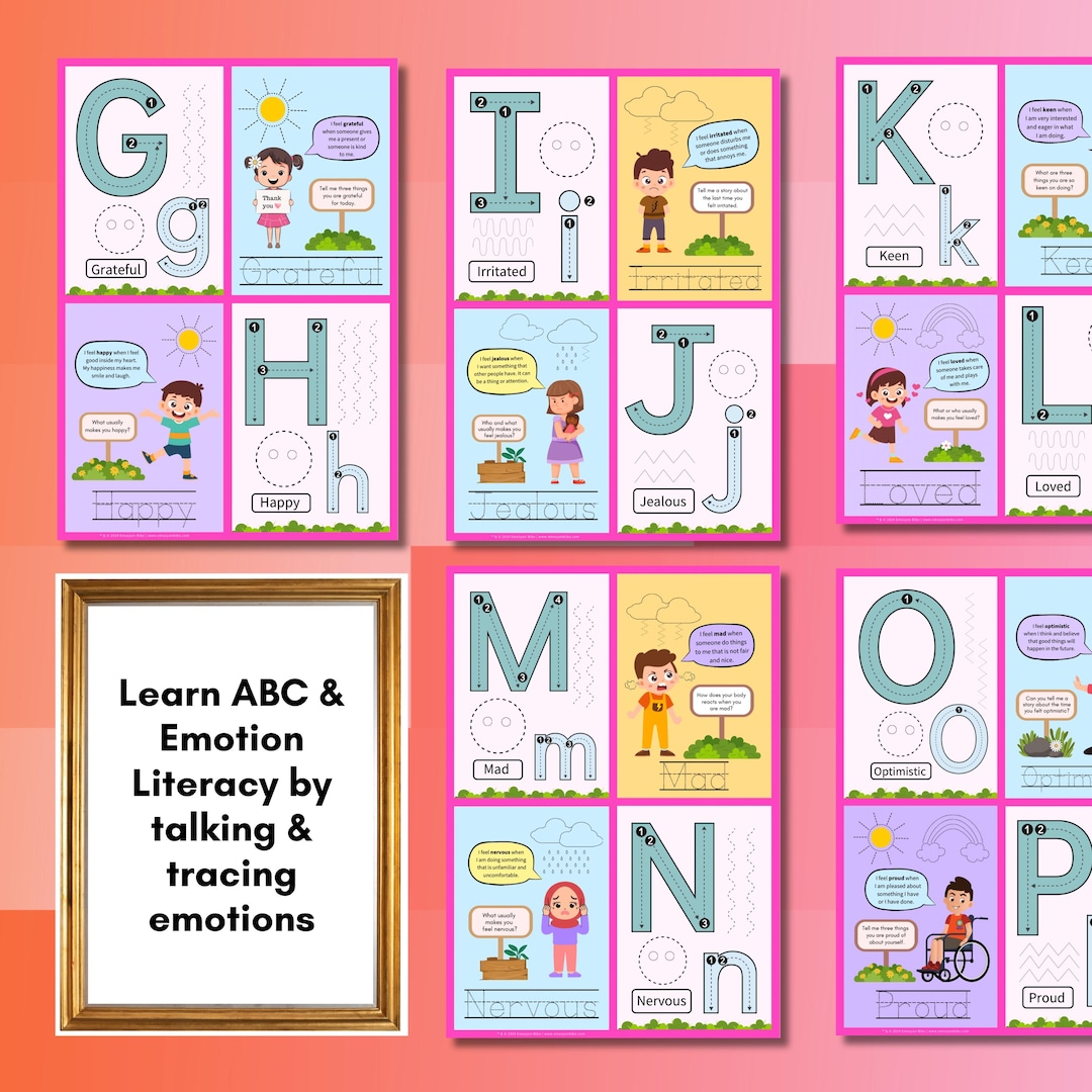 Feelings Alphabet Tracing Printable | Emotional Learning Worksheets PDF ...