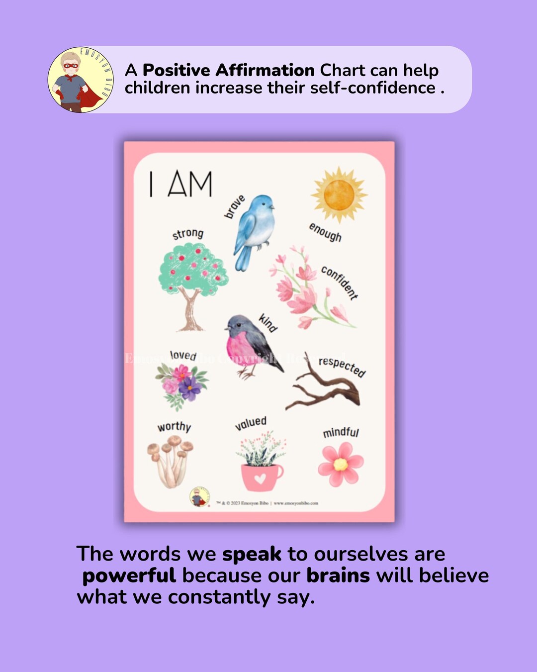 Kids Positive Affirmations Poster | Pink Wall Art for Girls | Self ...