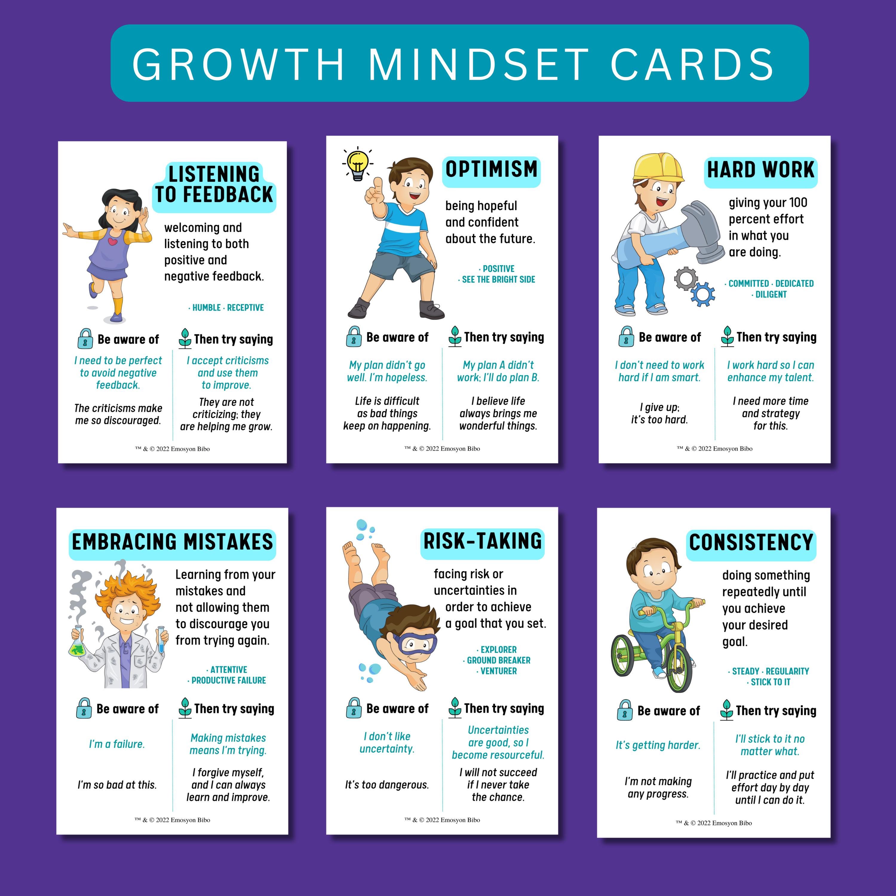 Growth Mindset Cards for Kids: Printable Affirmations, Process Praise ...