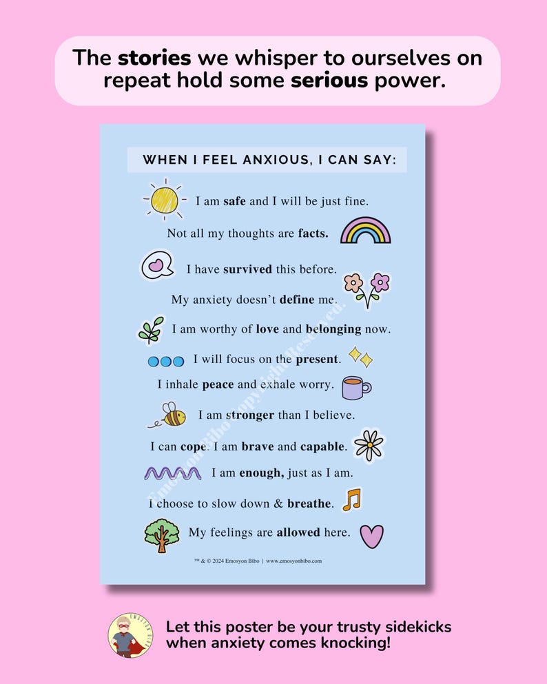 Anxiety Affirmation Poster: Calming Words for Stress Relief (digital ...