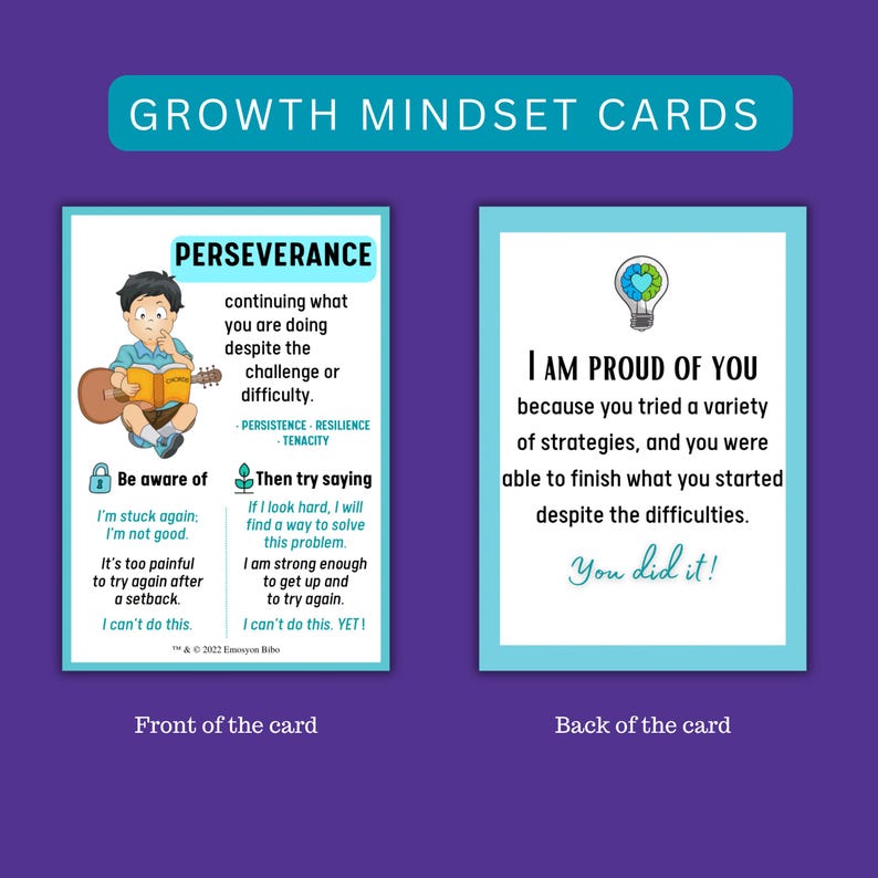 Growth Mindset Cards for Kids: Printable Affirmations, Process Praise ...