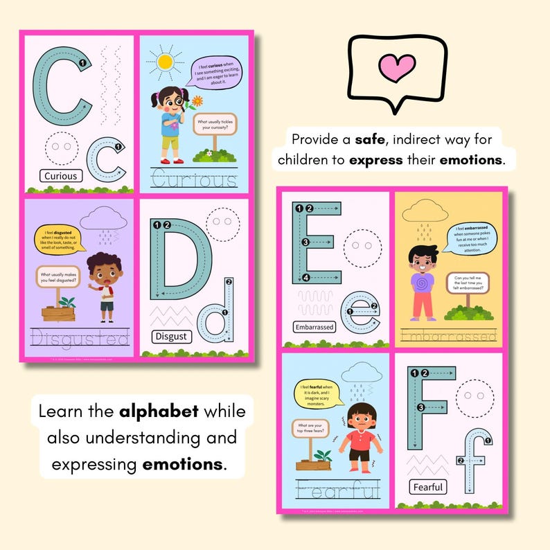 Feelings Alphabet Tracing Printable | Emotional Learning Worksheets PDF ...
