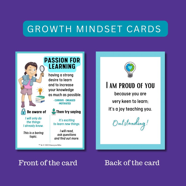 Growth Mindset Cards for Kids: Printable Affirmations, Process Praise ...