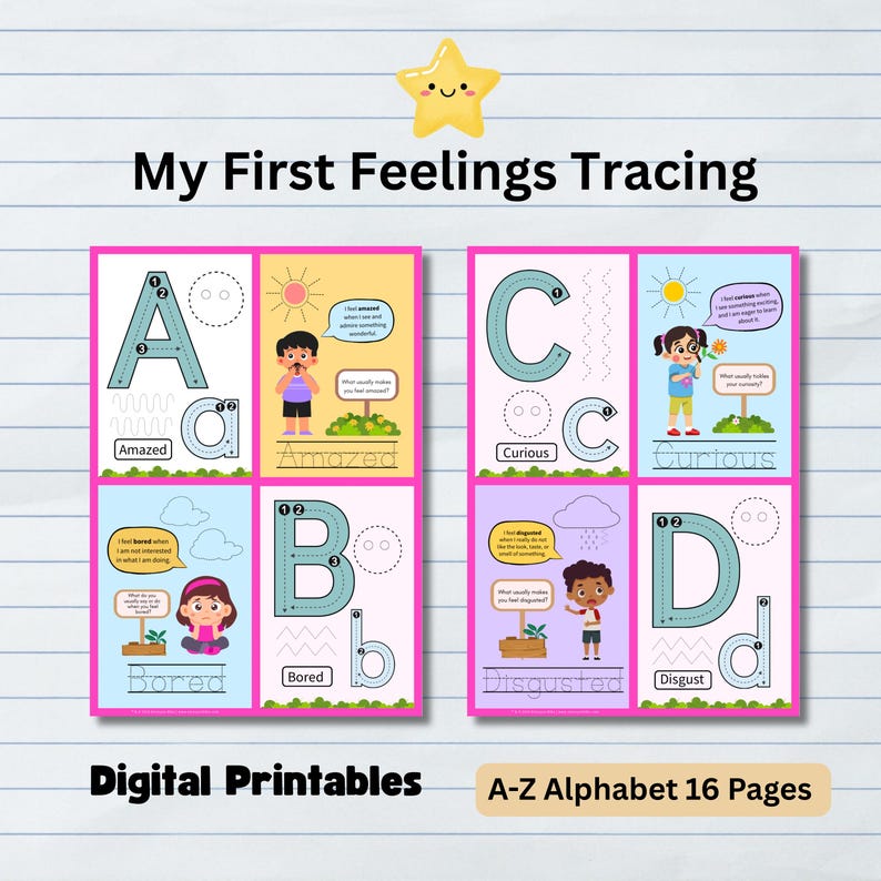Feelings Alphabet Tracing Printable | Emotional Learning Worksheets PDF ...