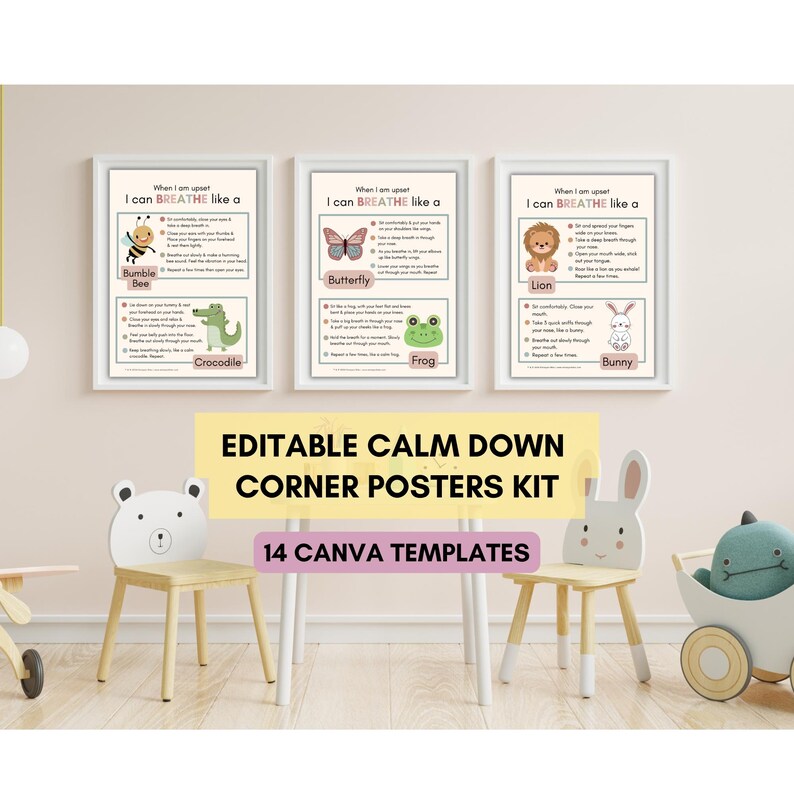 Calm Down Corner Posters for Kids | 14 Editable Canva Templates | SEL ...