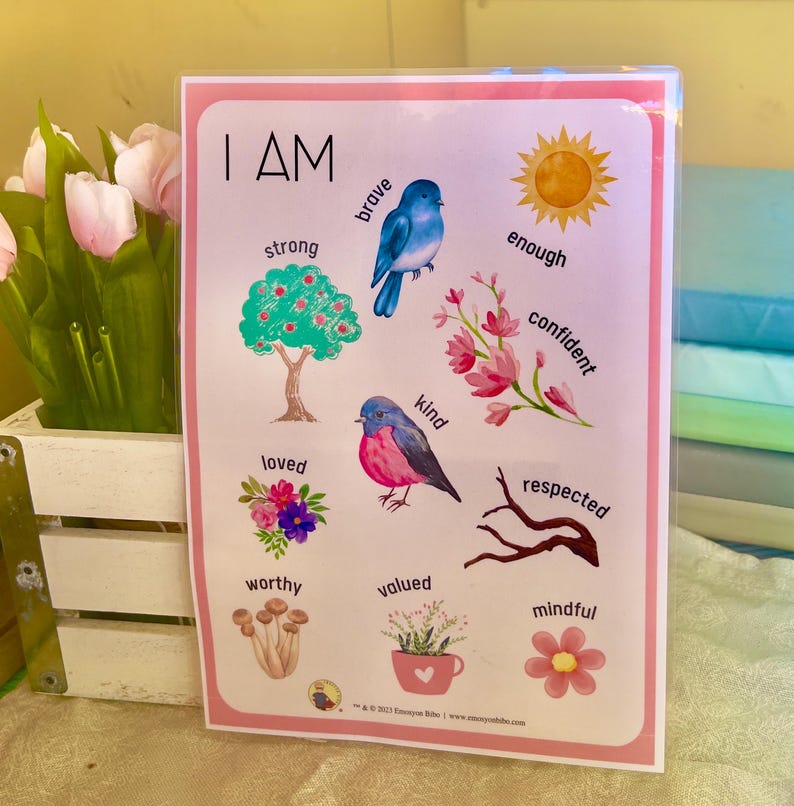 Kids Positive Affirmations Poster | Pink Wall Art for Girls | Self ...