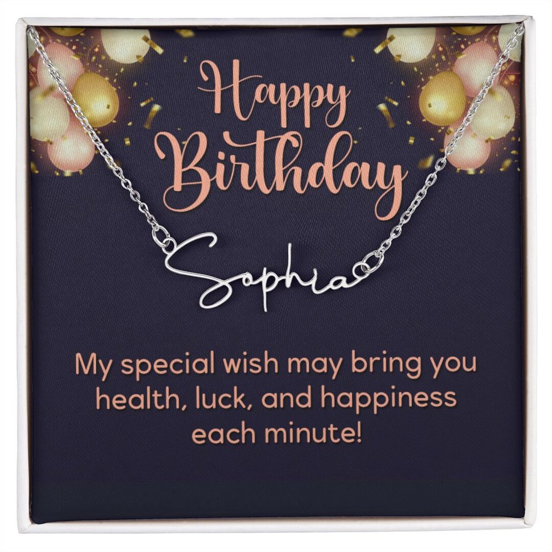 Signature Name Necklace Happy Birthday Message Box - Etsy