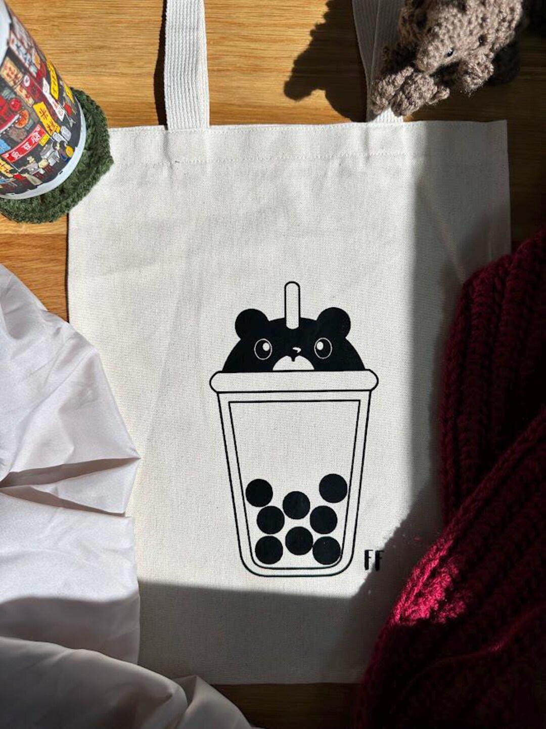 Formosan Black Bear Boba Tote Bag, Simple Tote Bag, Everyday Tote Bag ...