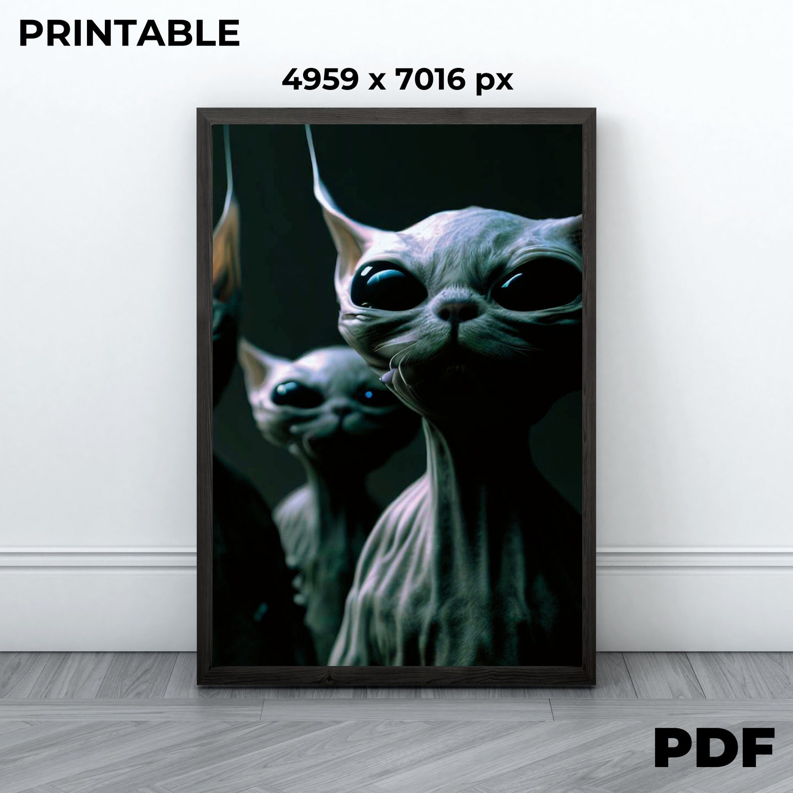 Printable, Cat, Sphinx Cats, Allien Cat, Digital Print, Creative Print ...