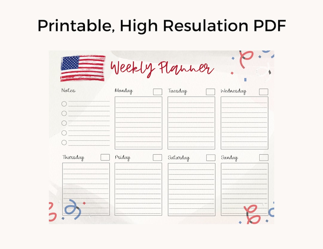 Weekly Planner Printable to Do List USA Flag USA Themed - Etsy