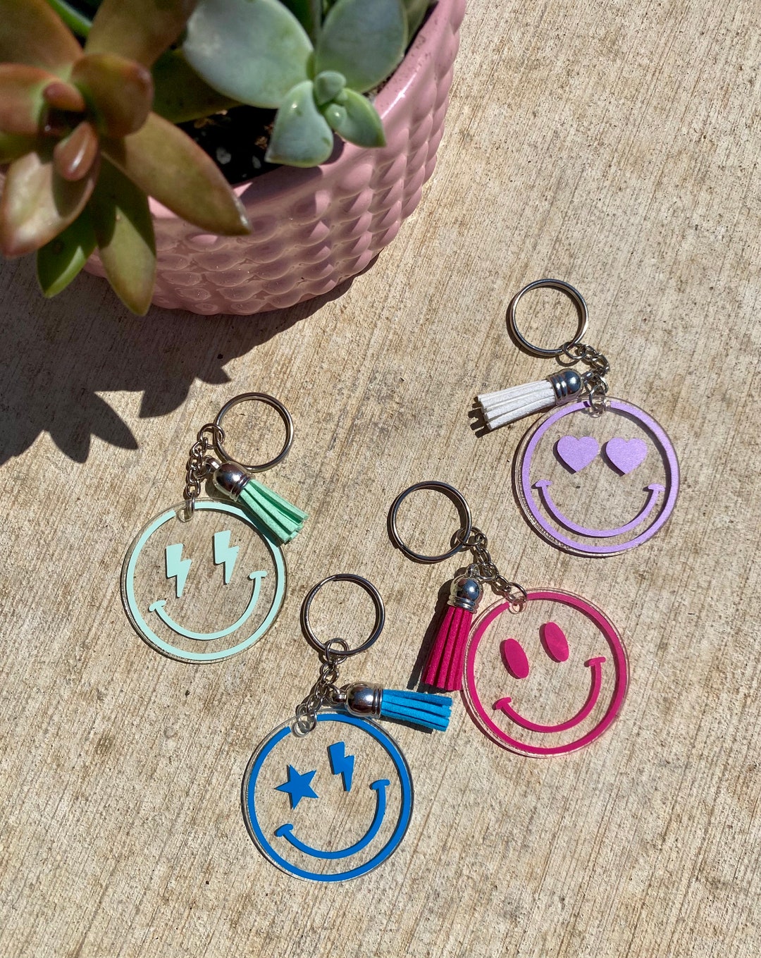Acrylic Smiley Face Keychain - Etsy