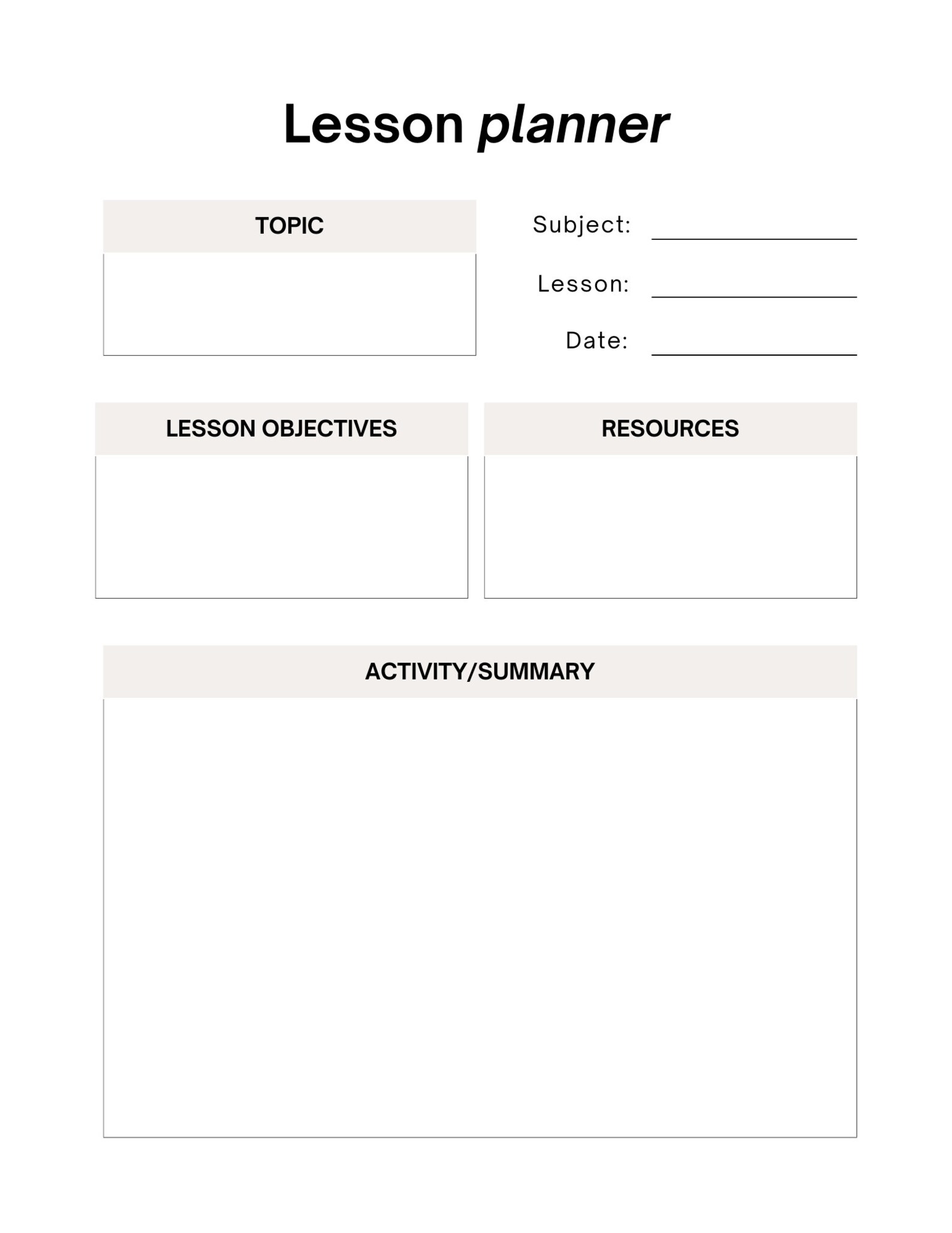 LESSON PLAN TEMPLATE - Lesson Plan Teacher’s Lesson Plan Simple Lesson ...