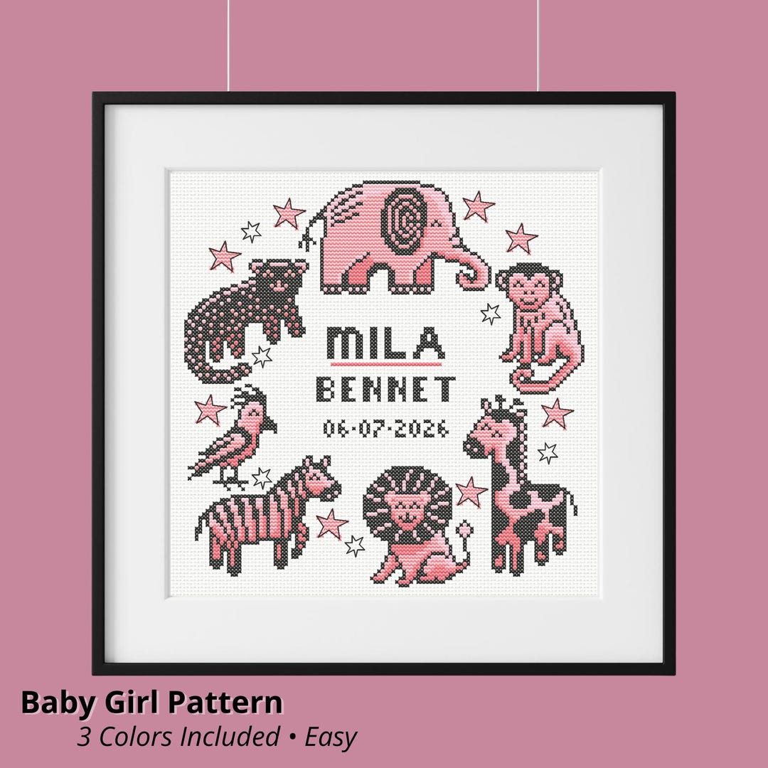 Personalized Safari Baby Name Cross Stitch Pattern | Jungle Animals ...
