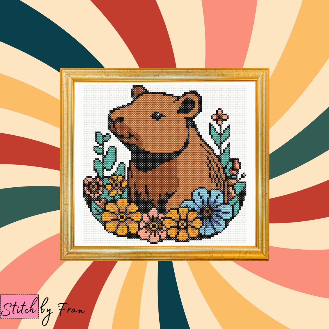 Capybara Cross Stitch Pattern Capy Embroidery Pattern Retro Capybara ...