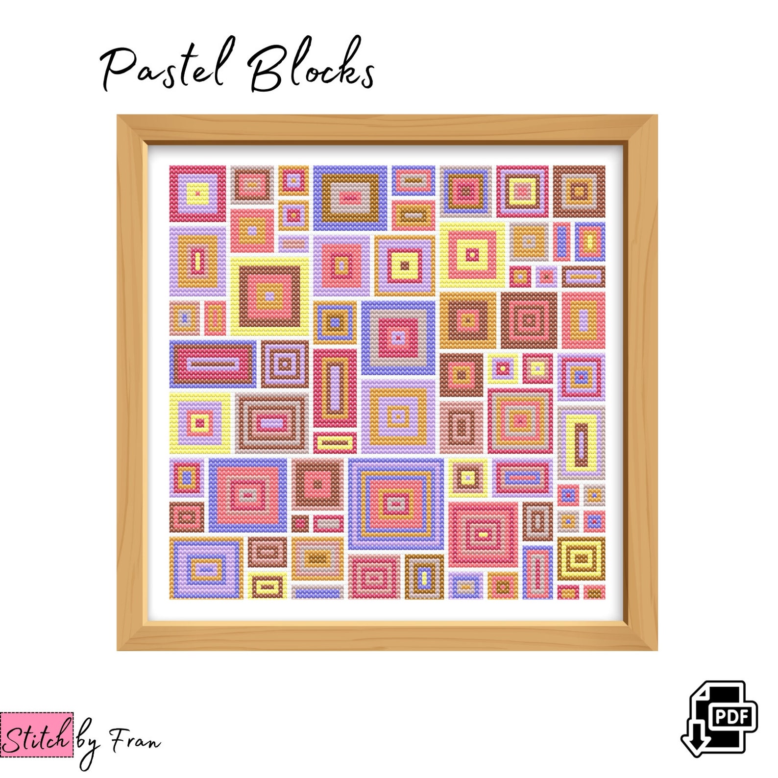 Pastel Blocks and Squares Cross Stitch Pattern - Abstract Modern Wall ...