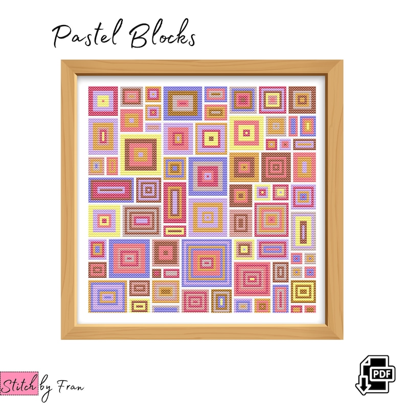 Pastel Blocks and Squares Cross Stitch Pattern Abstract Modern Wall Art Gift for Home Decoration ...