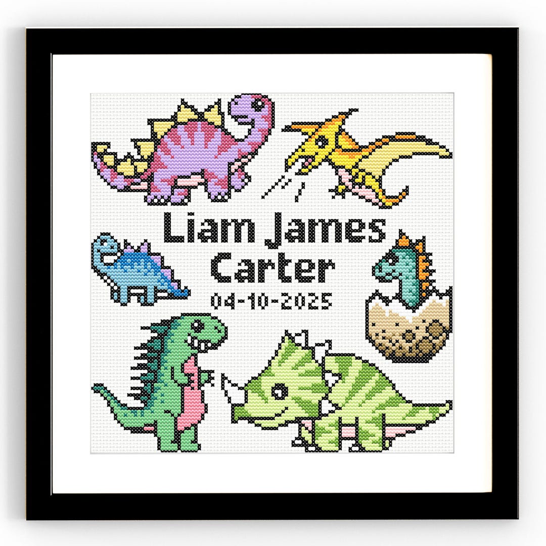 Adorable Dino Cross Stitch Pattern - DIY Embroidery Pattern With Name ...