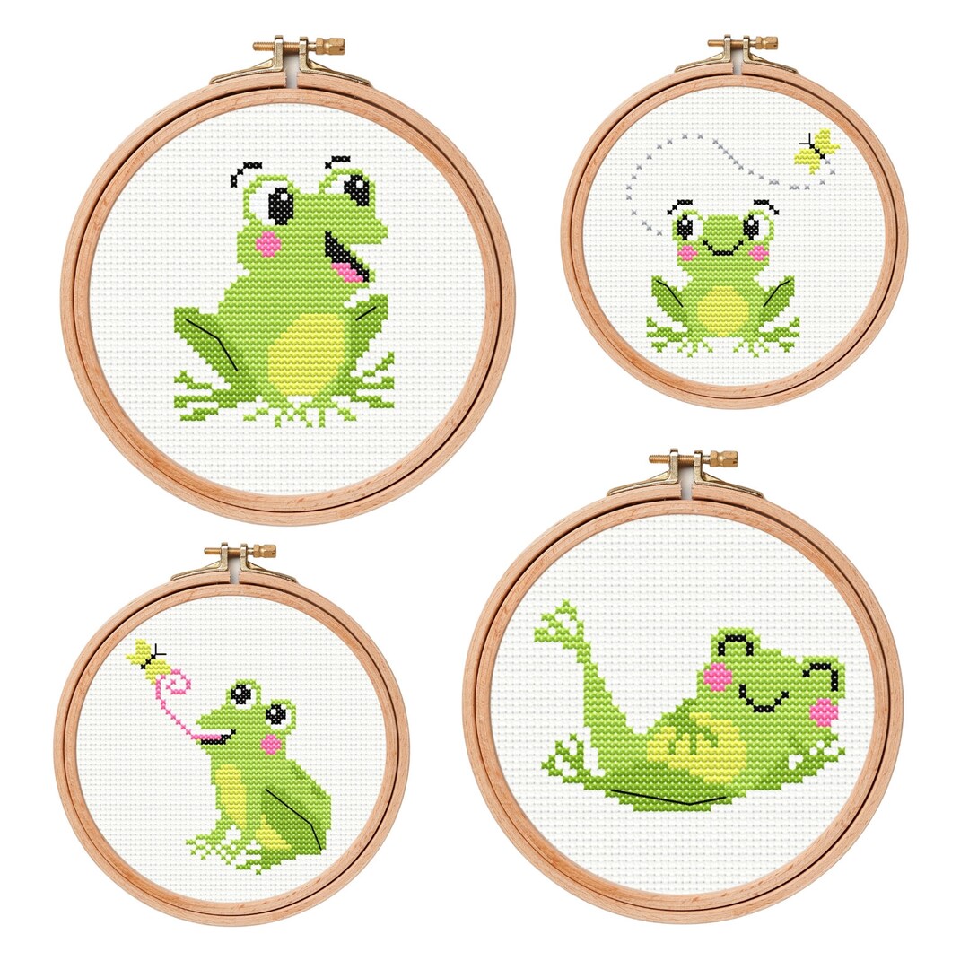 Set of 4 Frog Embroidery Patterns, Small Cross Stitch Embroidery ...