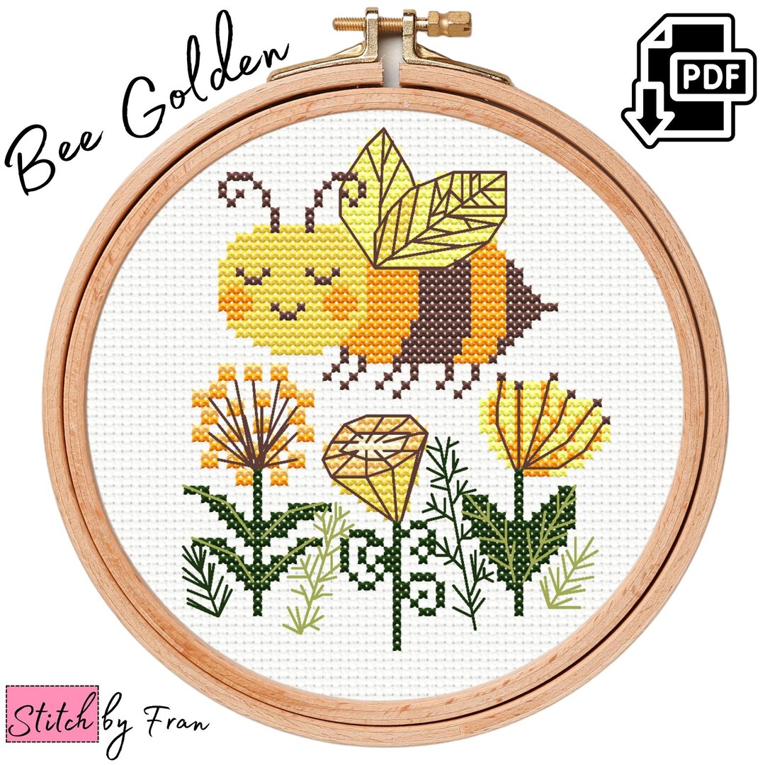 Adorable Bee Cross Stitch Pattern – Cute Bee and Yellow Flowers, Easy ...