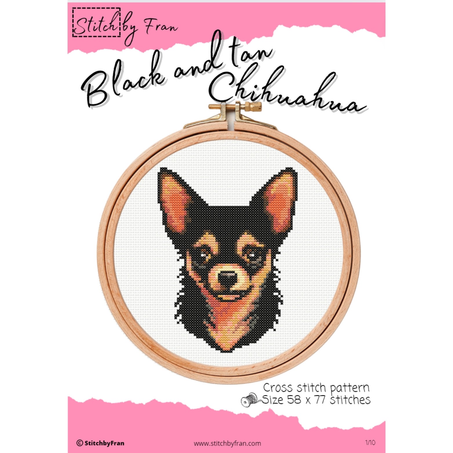Black and Tan Chihuahua Cross Stitch Pattern, Chi-chi Embroidery Design ...
