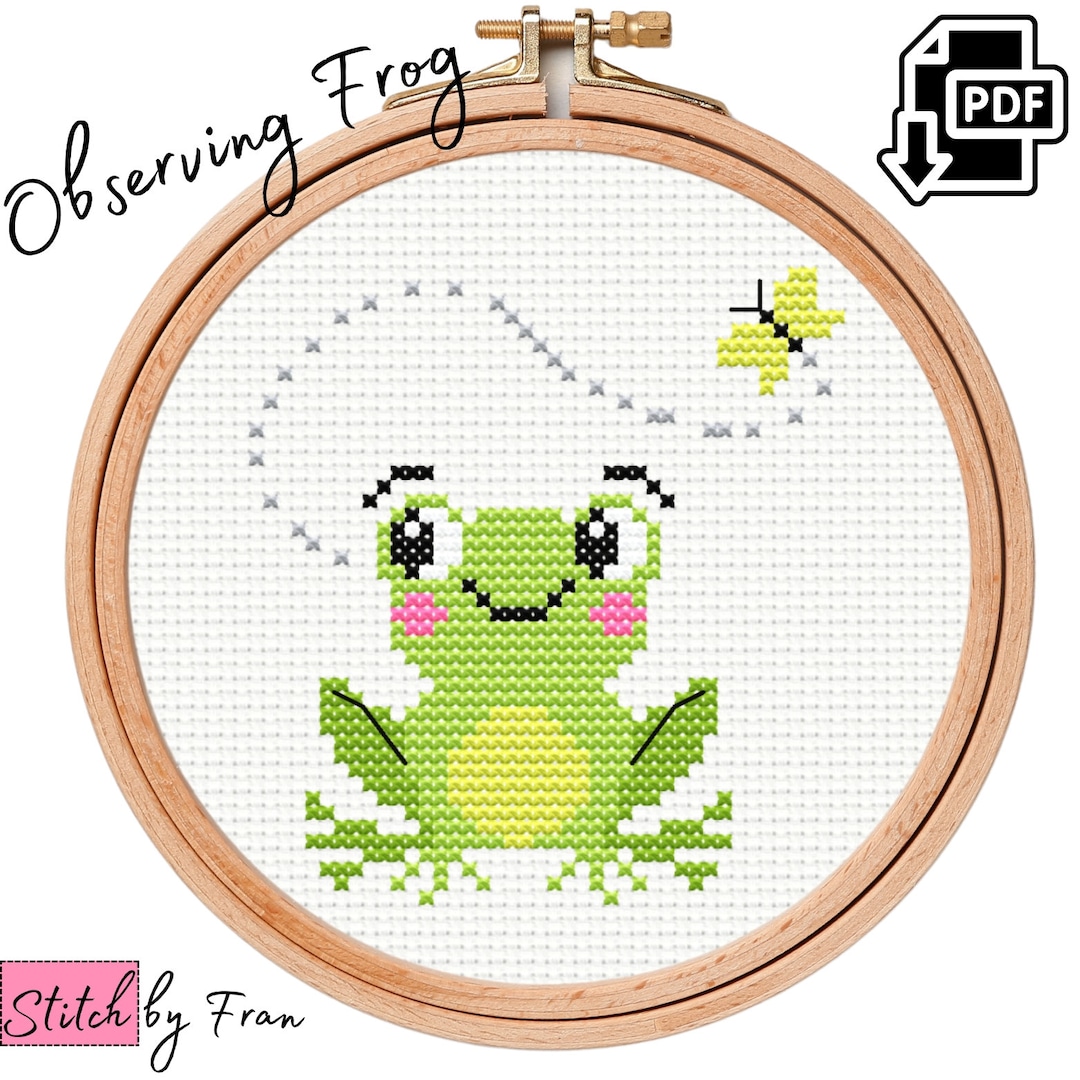 Frog Embroidery Pattern, Easy Small Embroidery, Green Frog Cross Stitch ...