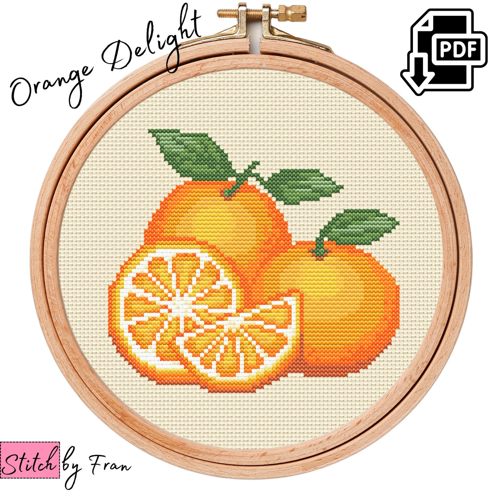 Orange Cross-stitch Pattern, Orange Embroidery, Citrus Fruit Decoration ...
