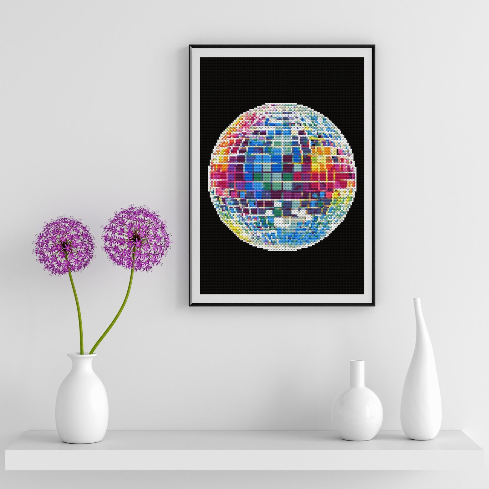 Discoball Cross Stitch Pattern, Multicolor Disco Ball Embroidery Design ...