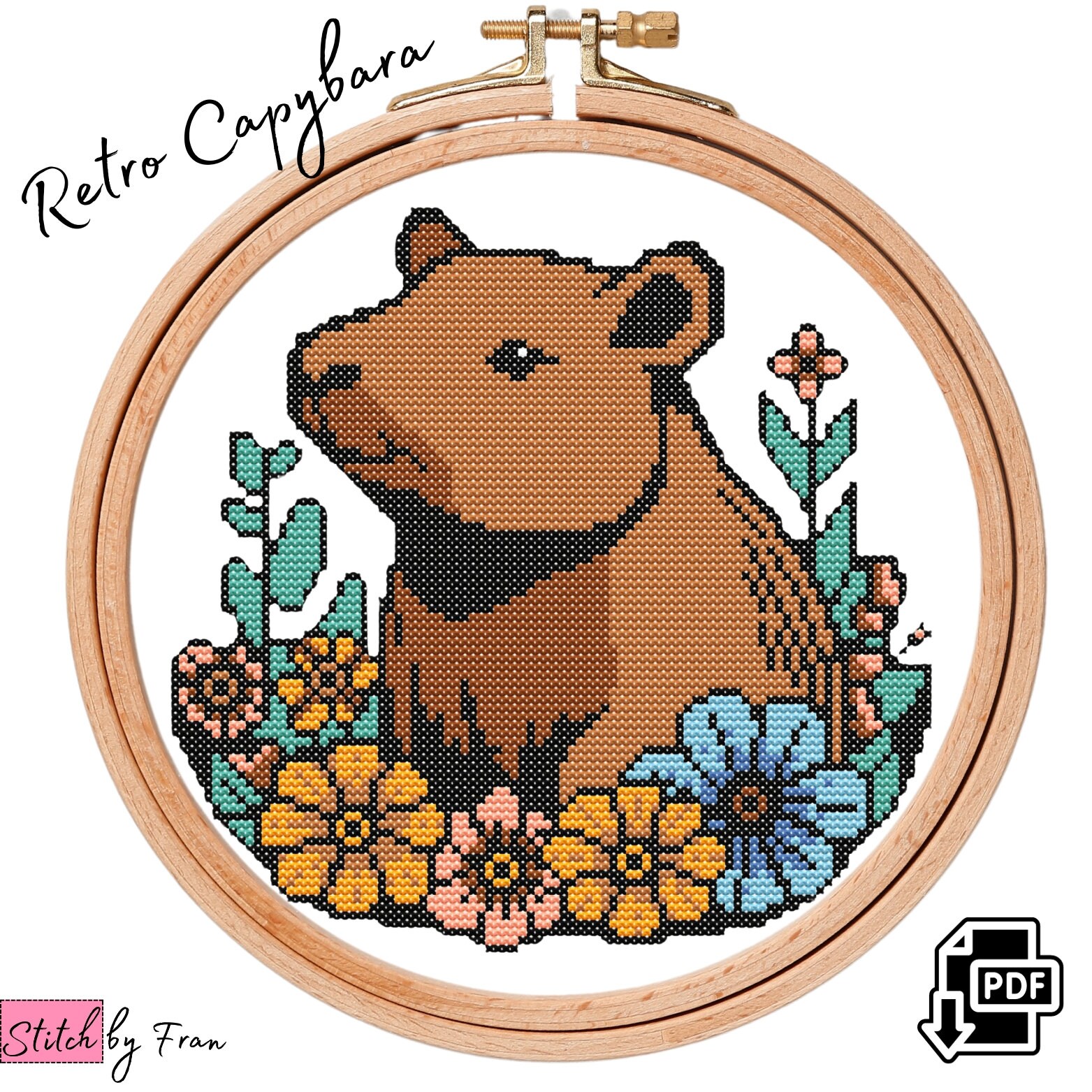 Capybara Cross Stitch Pattern Capy Embroidery Pattern Retro Capybara ...