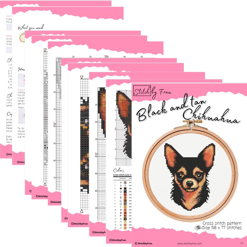 Black and Tan Chihuahua Cross Stitch Pattern, Chi-chi Embroidery Design ...