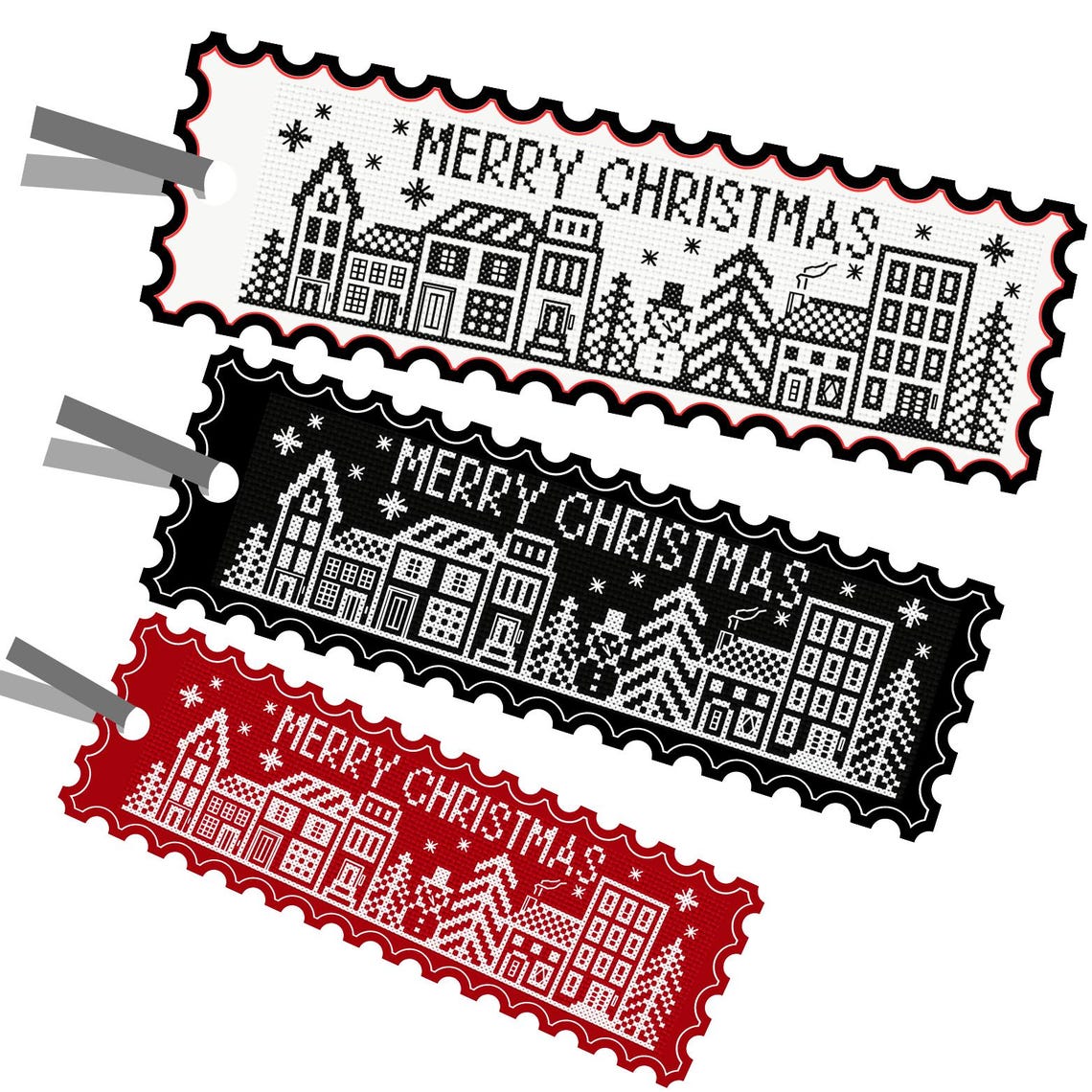 Christmas One Color Cross Stitch Pattern - Xmas Houses Landscape ...