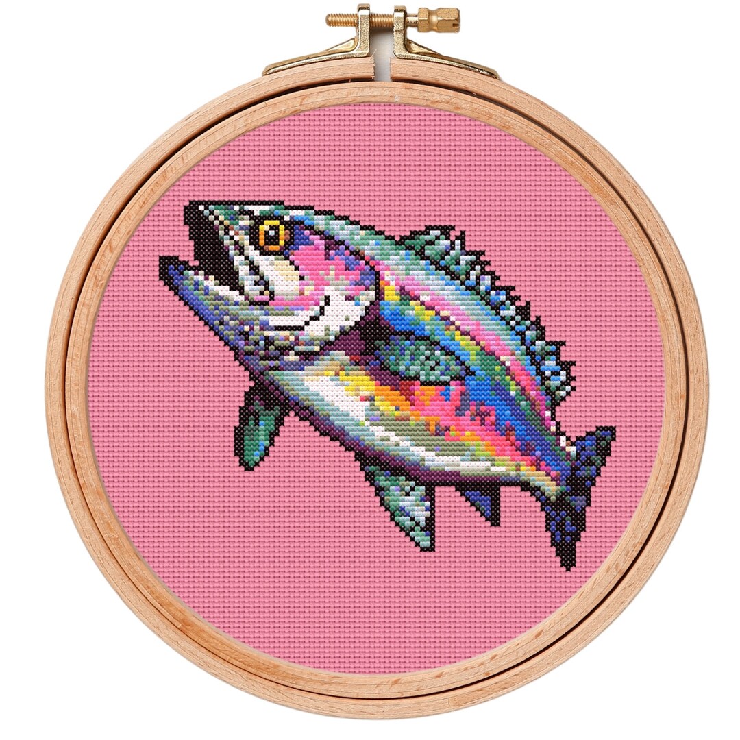 Colorful Fish Cross Stitch Pattern, Multicolor Sea Animal Embroidery ...