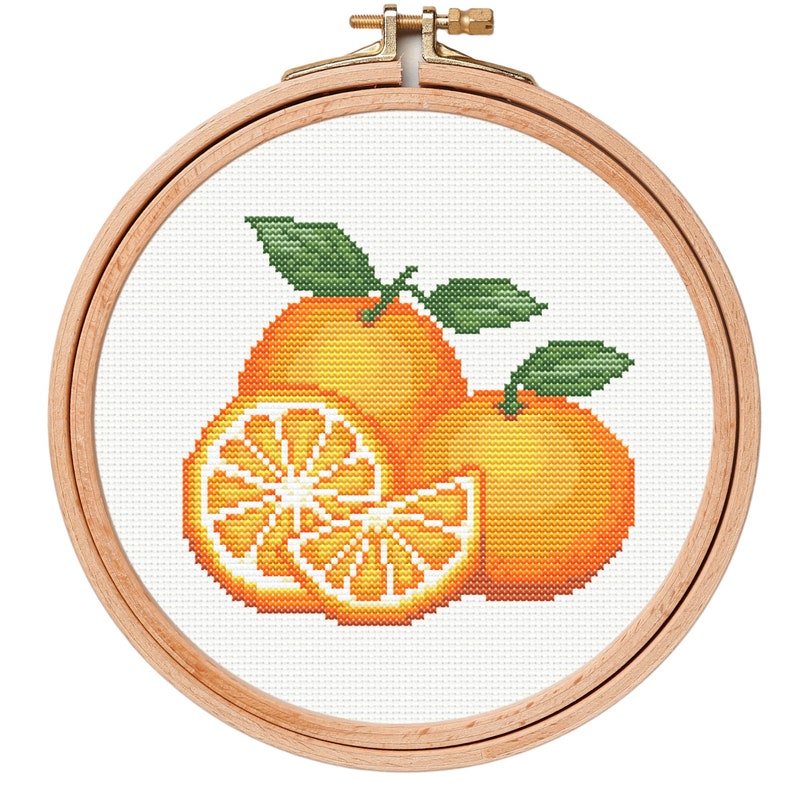 Orange Cross-stitch Pattern, Orange Embroidery, Citrus Fruit Decoration ...