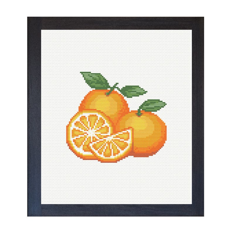 Orange Cross-stitch Pattern, Orange Embroidery, Citrus Fruit Decoration ...