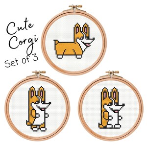 Easy Corgi Cross Stitch Patterns - Set of 3 Corgi Dogs - Small ...