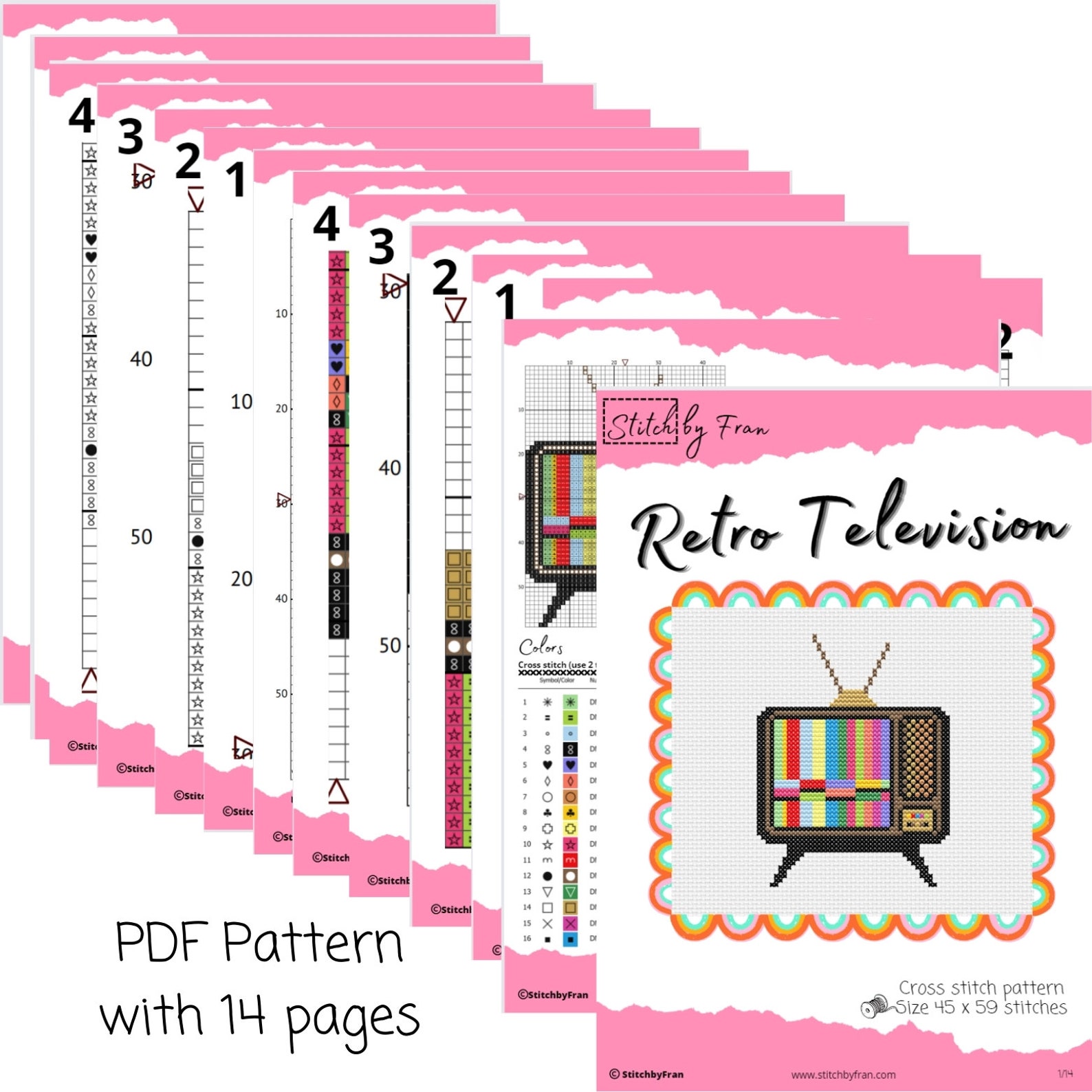 Retro TV Cross Stitch Pattern - Vintage Antique Television Embroidery ...