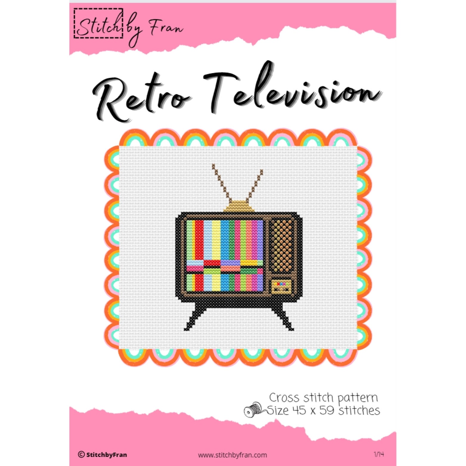 Retro TV Cross Stitch Pattern - Vintage Antique Television Embroidery ...
