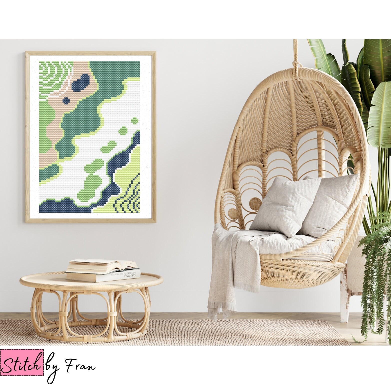 Boho Embroidery Pattern, Green Modern Abstract Embroidery, Bohemian ...