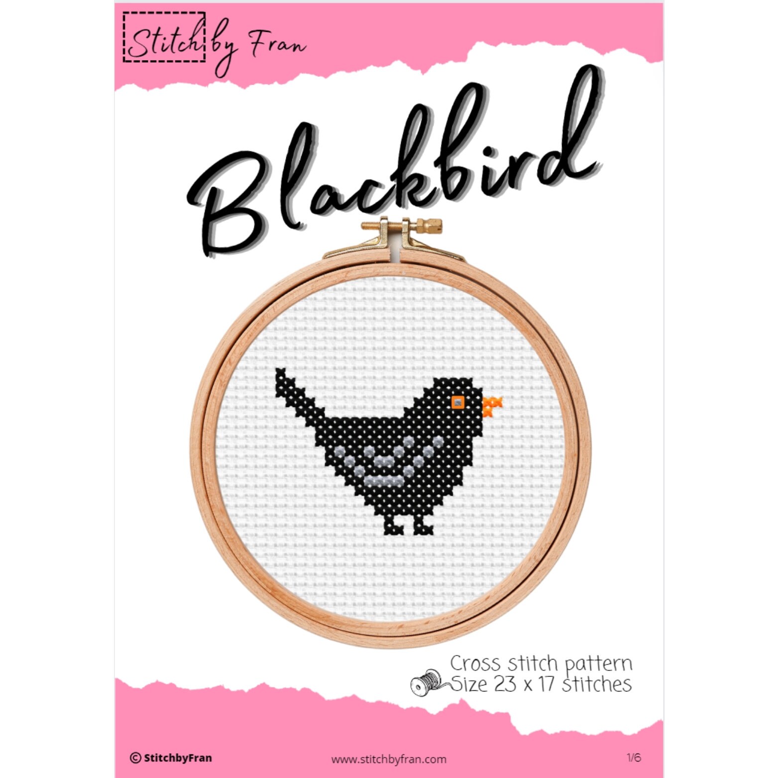Mini Blackbird Cross Stitch Pattern - Easy Embroidery for Beginners ...