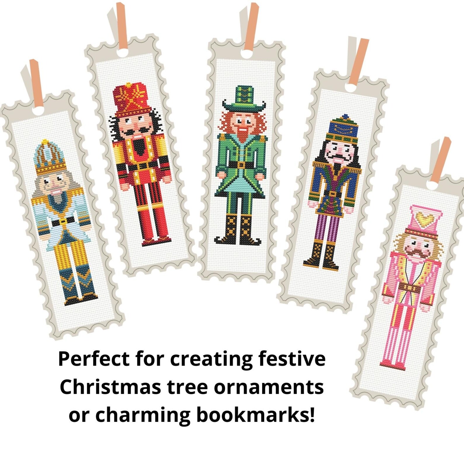 Set of 5 Nutcracker Cross Stitch Patterns - Christmas Tree Ornaments Embroidery - Christmas ...