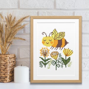 Adorable Bee Cross Stitch Pattern – Cute Bee and Yellow Flowers, Easy ...