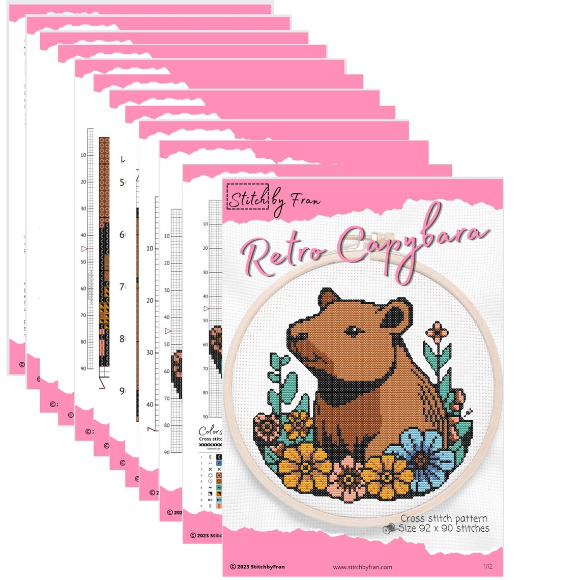 Capybara Cross Stitch Pattern Capy Embroidery Pattern Retro Capybara ...