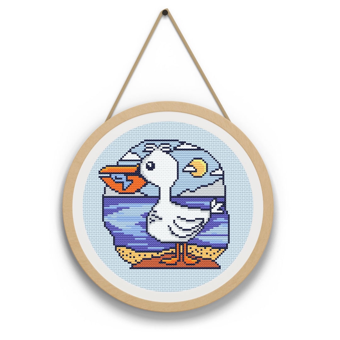 Pelican Cross Stitch Pattern, Fishing Bird Embroidery, Ocean Sea Theme ...