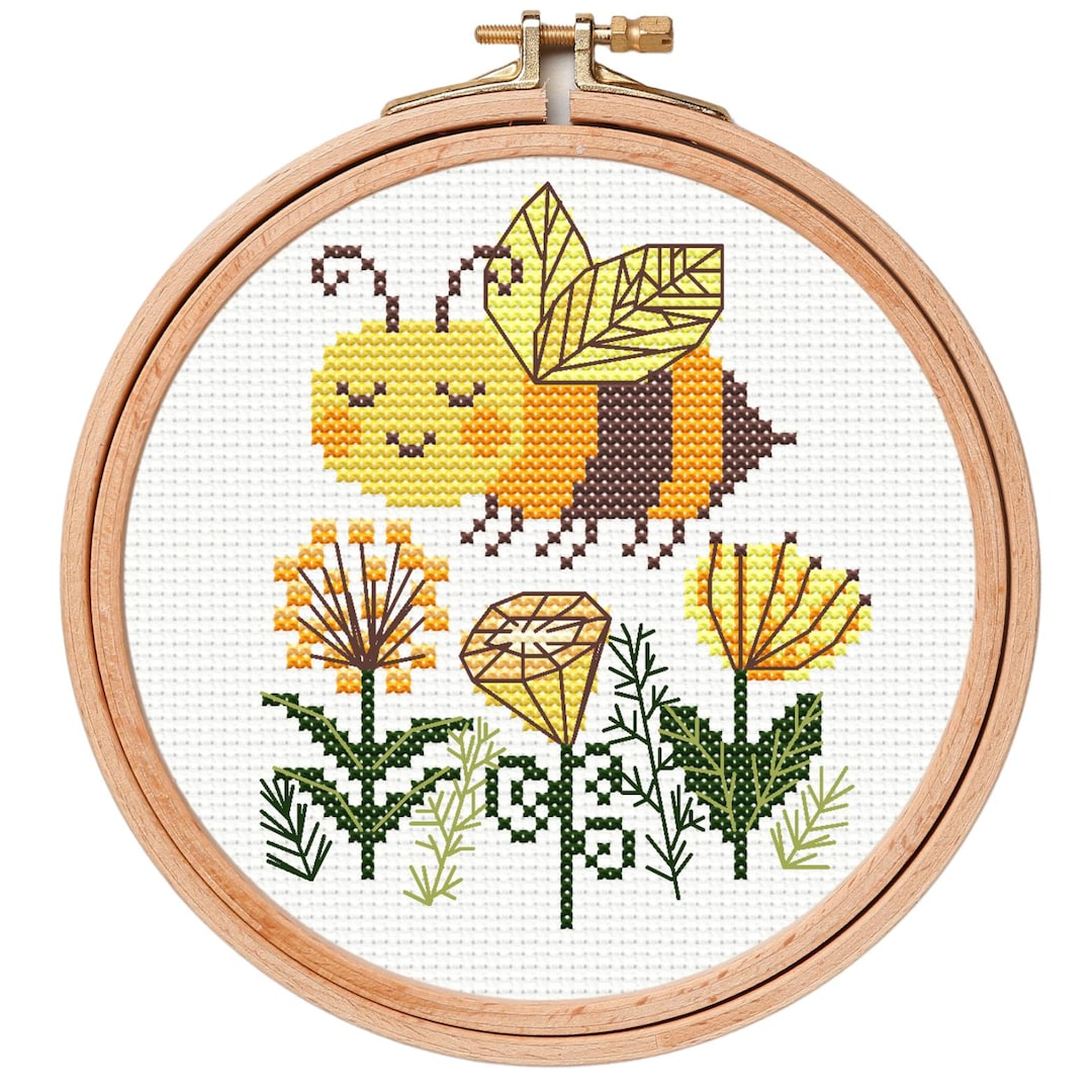 Adorable Bee Cross Stitch Pattern – Cute Bee and Yellow Flowers, Easy ...