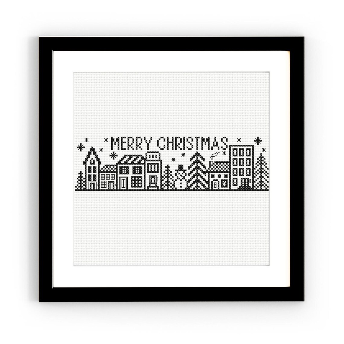 Christmas One Color Cross Stitch Pattern - Xmas Houses Landscape ...