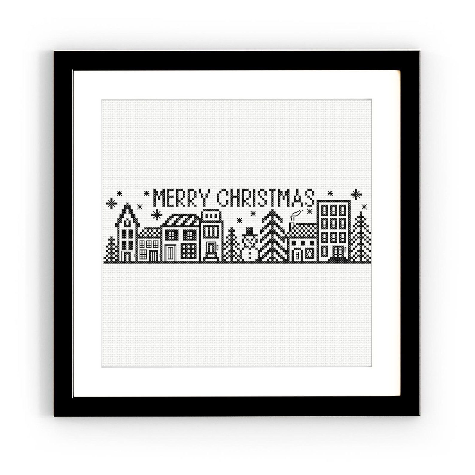 Christmas One Color Cross Stitch Pattern - Xmas Houses Landscape ...