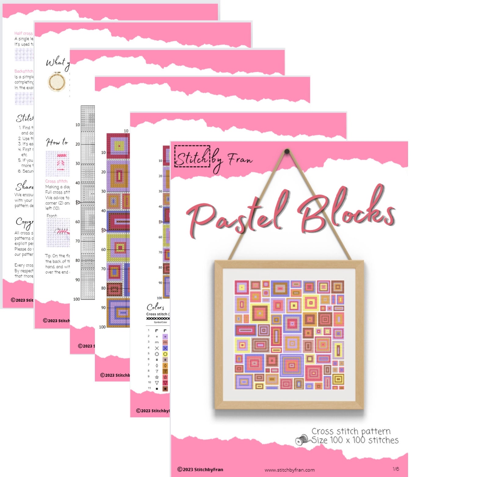 Pastel Blocks and Squares Cross Stitch Pattern Abstract Modern Wall Art ...