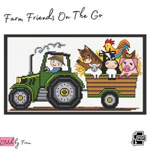 Farm Cross Stitch Pattern | Green Tractor With Funny Farm Animals | PDF ...